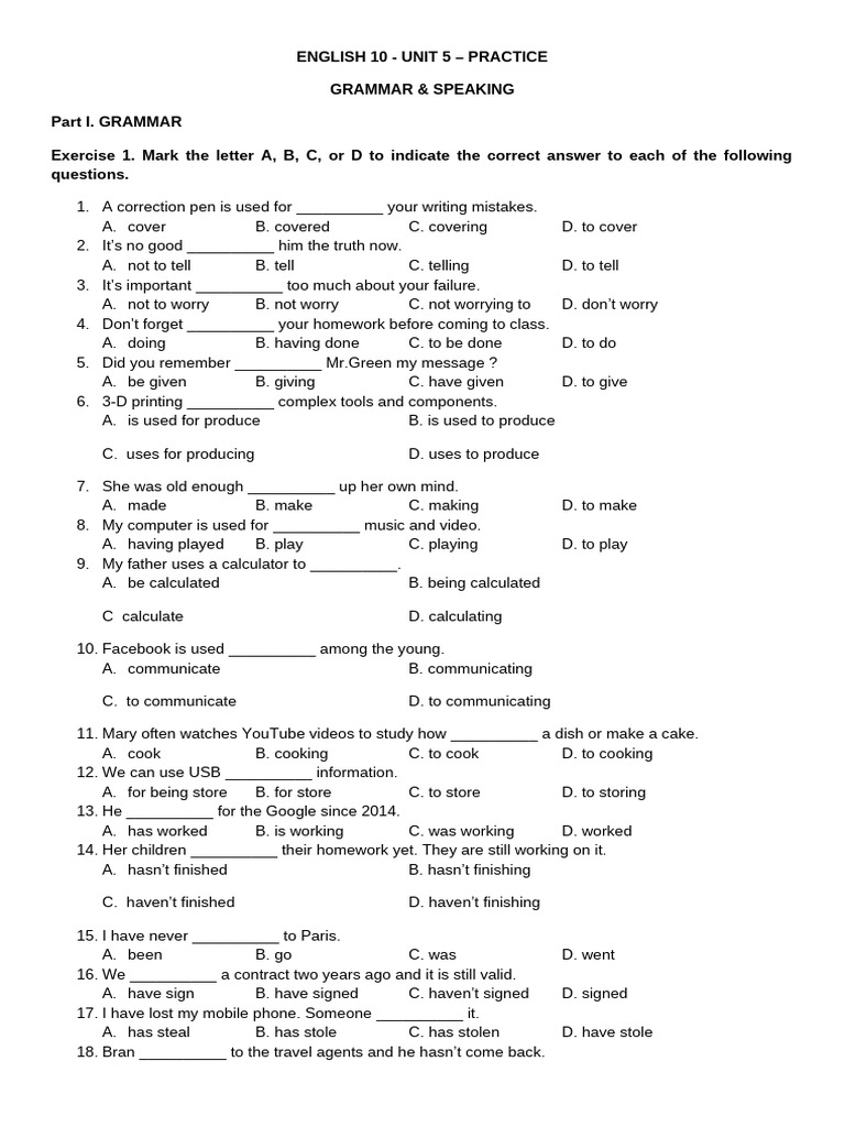E10 - U5 - Grammar - Speaking | PDF