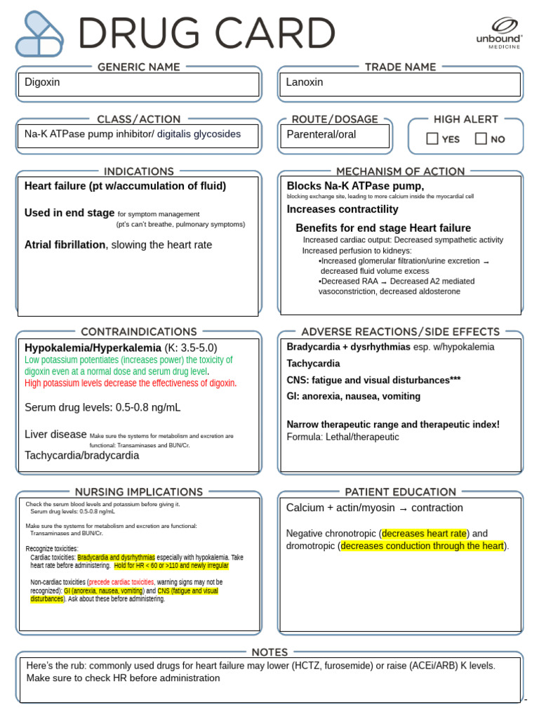 Digoxin Drug Card | PDF | Medical Specialties | Clinical Medicine