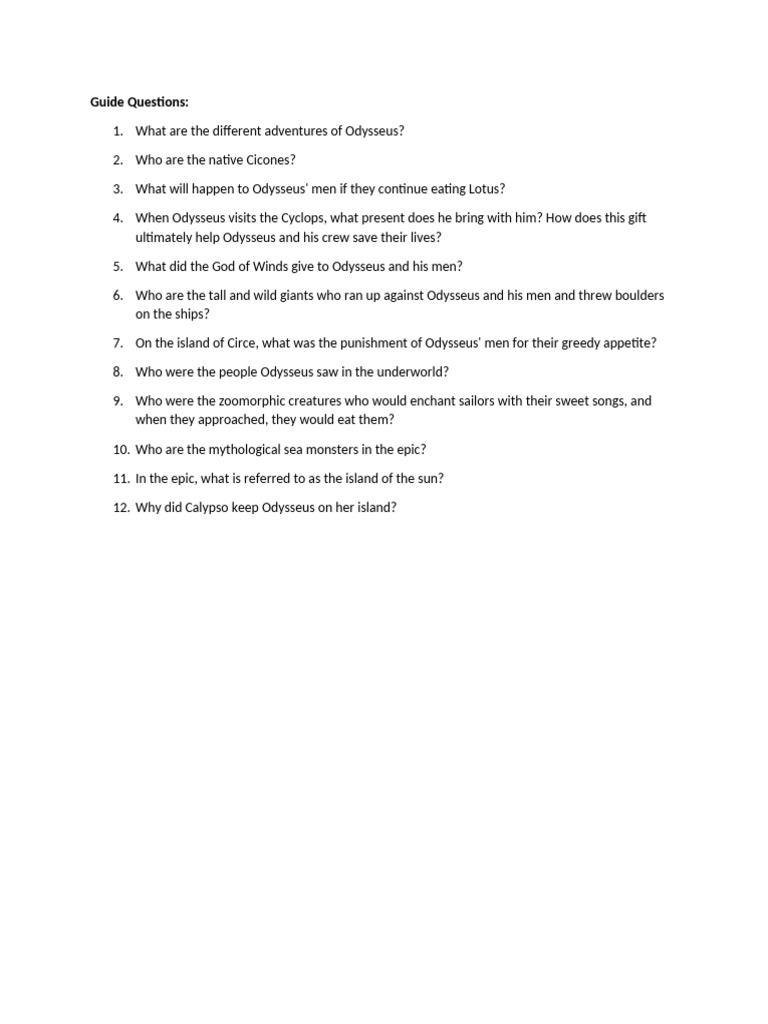 Odyssey Guide Questions | PDF