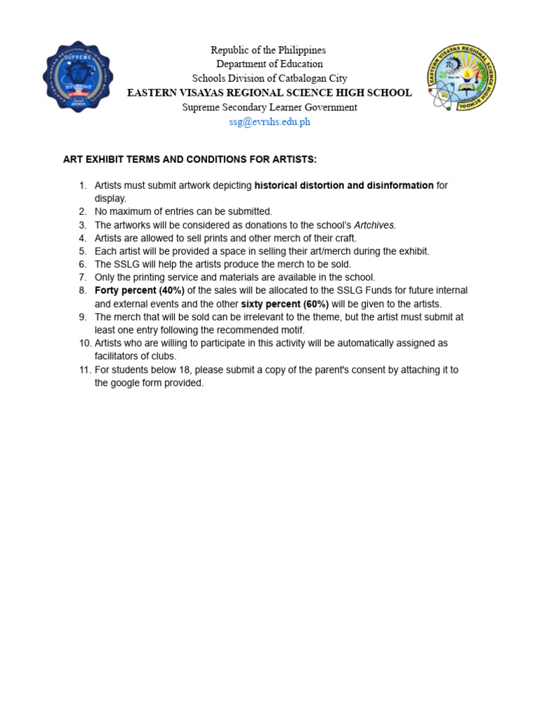 Art Exhibit Terms for EVRSHS Event | PDF