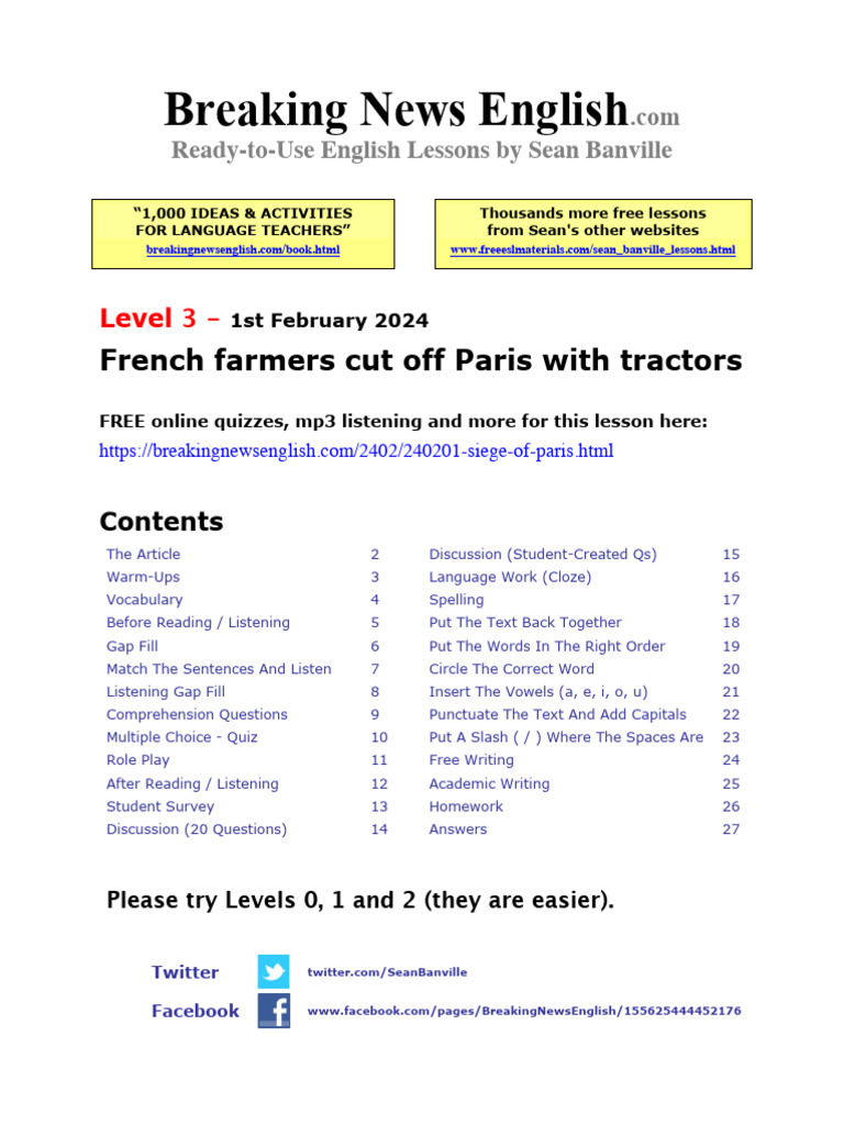 French Farmers Cut Off Paris With Tractors | PDF | Cost Of Living | Famine