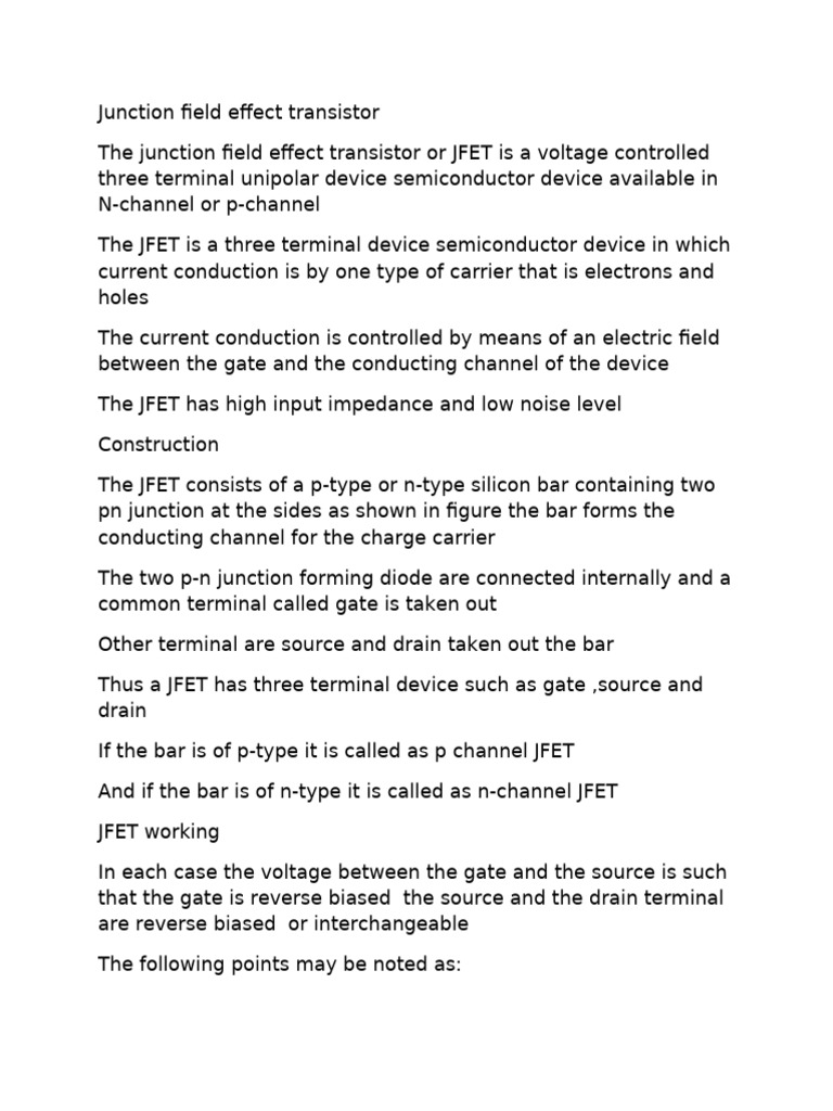 Junction Field Effect Transistor | PDF | Field Effect Transistor | P–N Junction