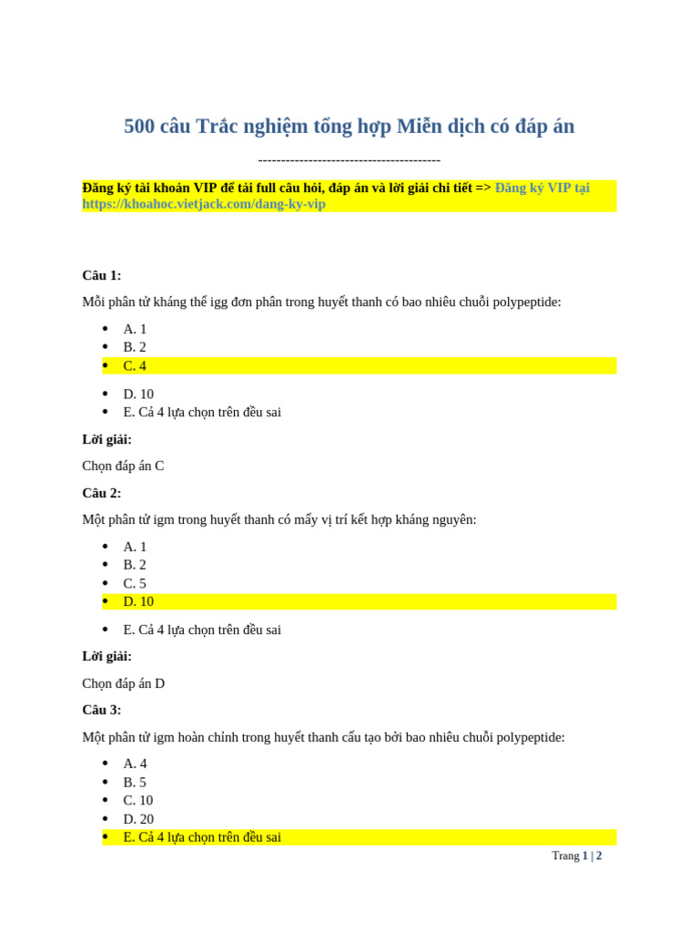 500-cau-trac-nghiem-tong-hop-mien-dich-co-dap-an_2025_01_07 | PDF