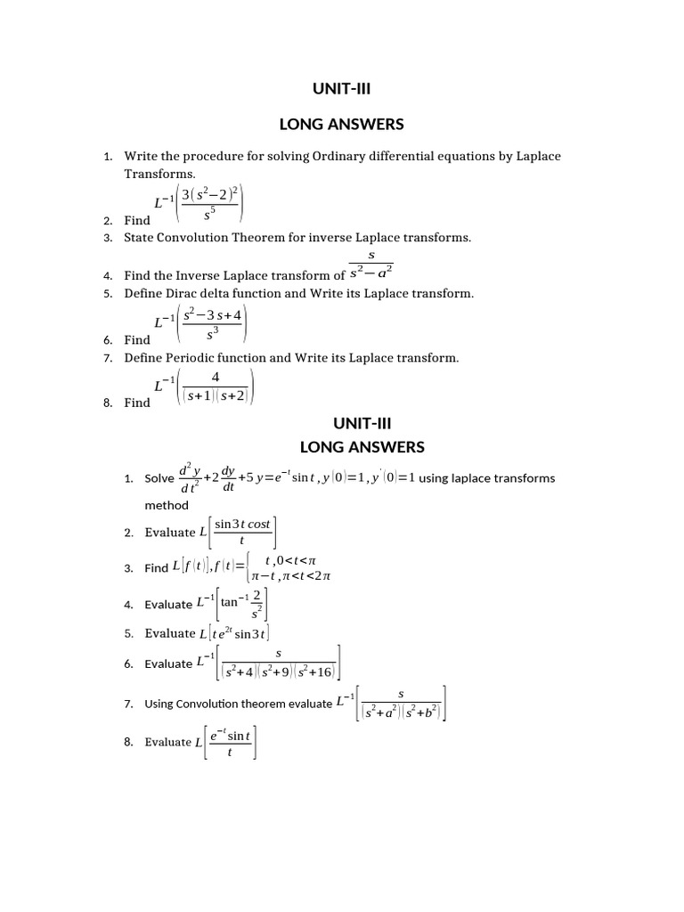 Unit-3 Important Questions | PDF | Laplace Transform | Mathematical Analysis