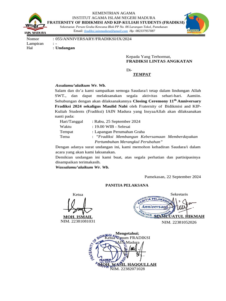 Undangan Closing Ceremony Fradiksi 2024 | PDF