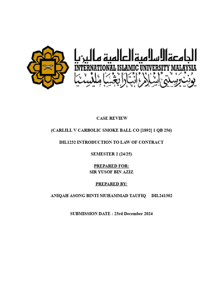 Law Students: Carlill v Carbolic Analysis | PDF