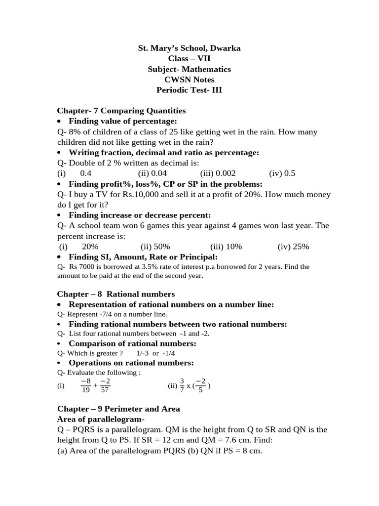 Class VII Math CWSN Notes: Comparing Quantities | PDF