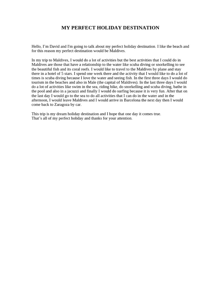 My Perfect Holiday Destination | PDF