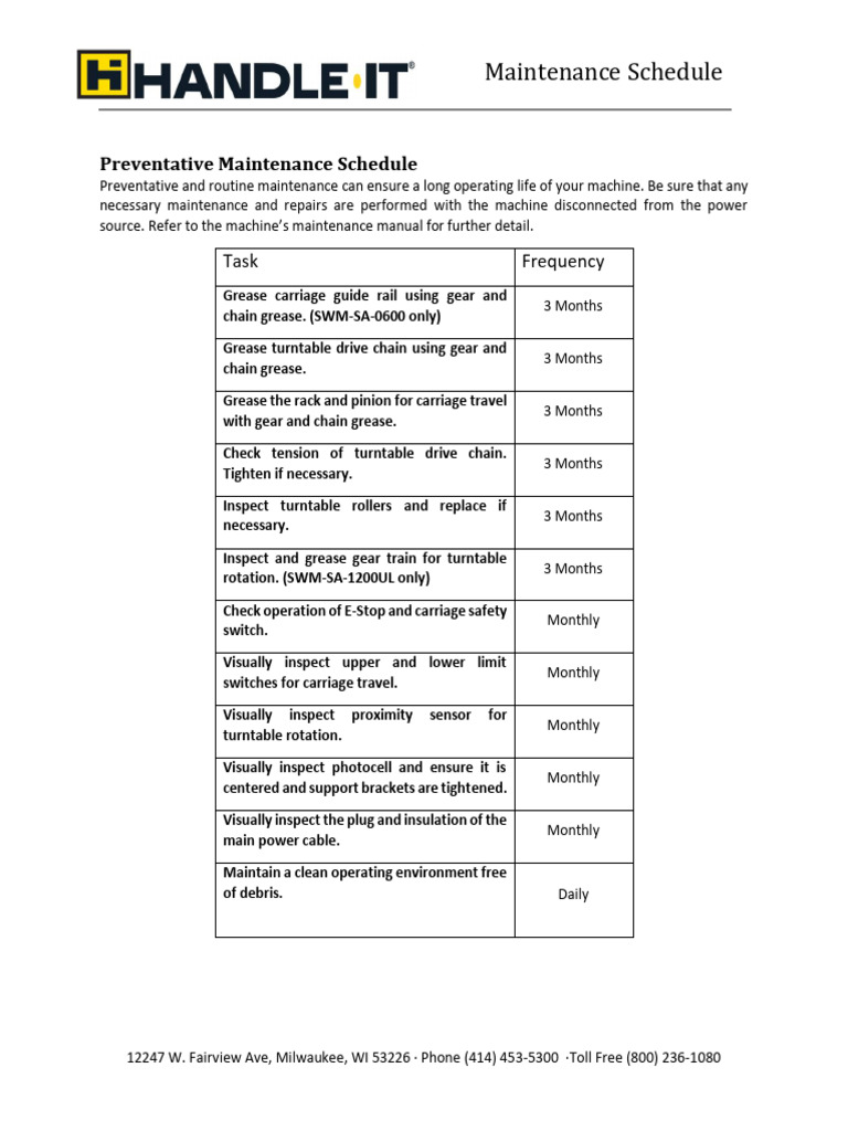 SWM Maintenance Schedule | PDF | Manufactured Goods | Mechanical ...