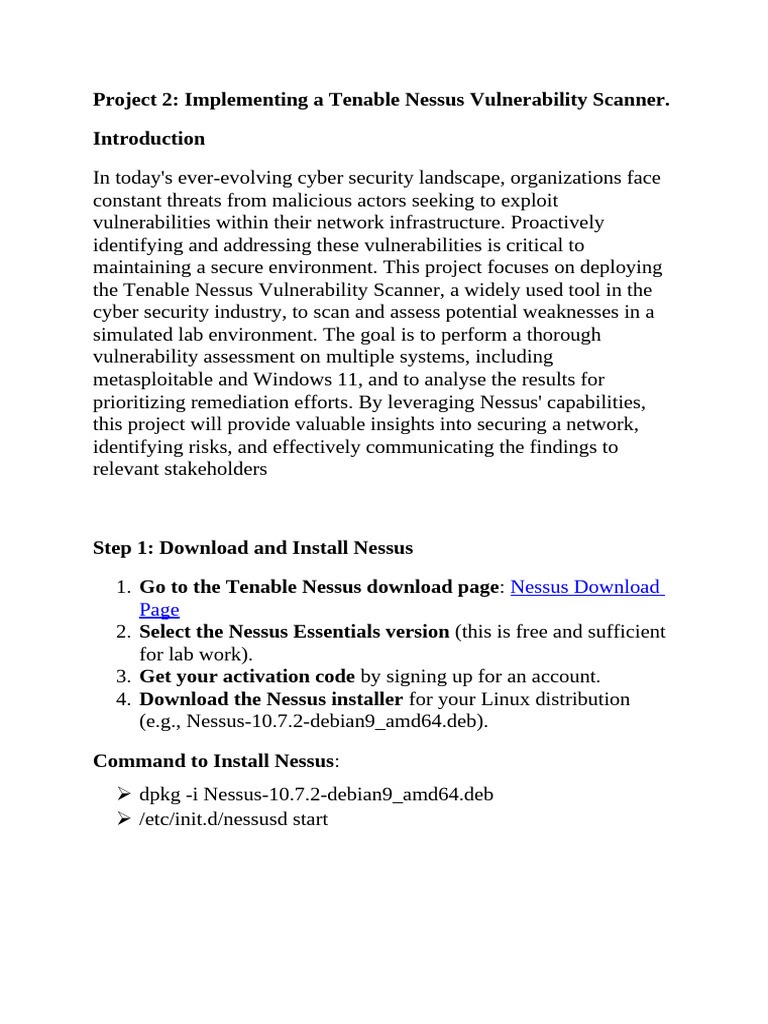 Project 2 Implementing A Tenable Nessus Vulnerability Scanner | PDF | Vulnerability (Computing ...