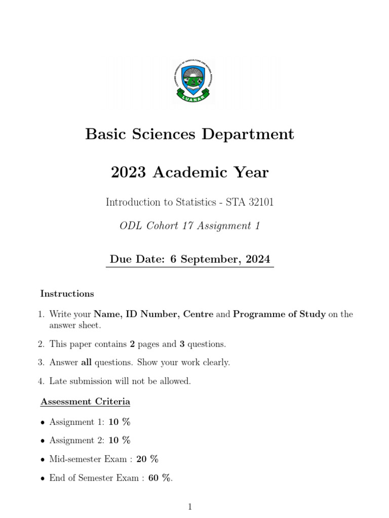 STA 32101 ODL 17 ASS 1 (1) | PDF