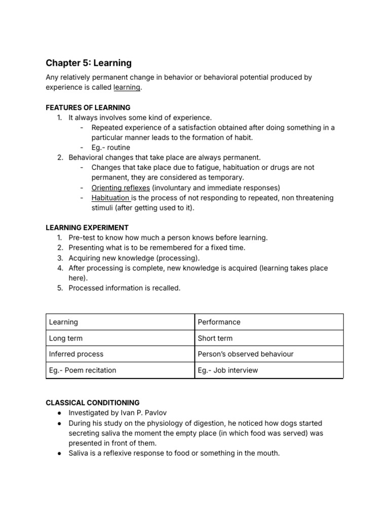 NCERT Psychology Chapter 5 - Learning | PDF | Reinforcement | Classical Conditioning