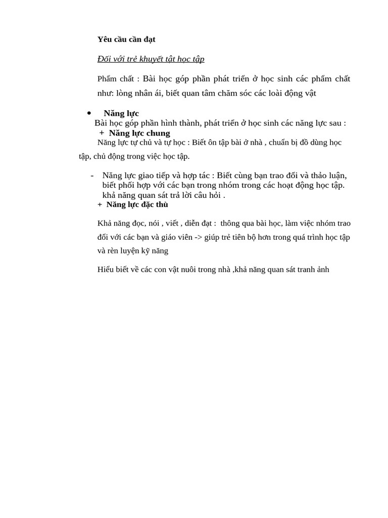 Yêu Cầu Cần Đạt (Trẻ KTHT) | PDF