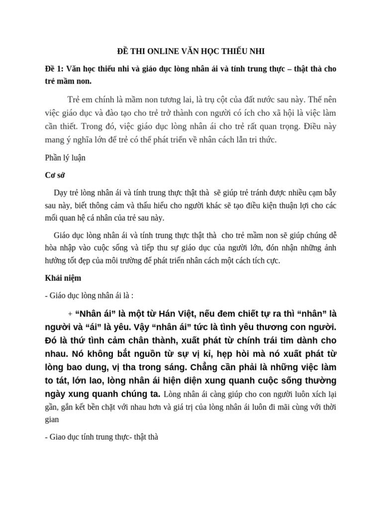 ĐỀ CƯƠNG VĂN HỌC THIẾU NHI K46 | PDF