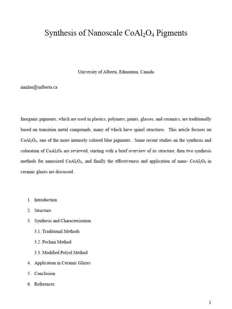 CHEM 436 Synthesis of Nanoscale CoAl2O4 Pigments | PDF | Nanoparticle ...