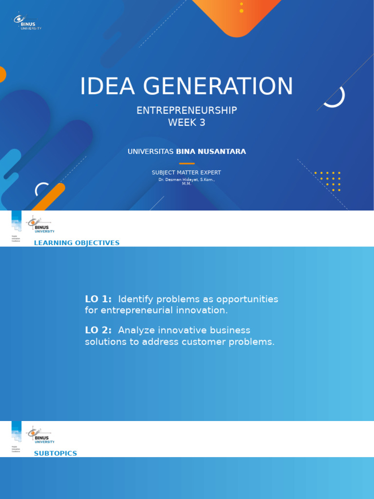 Week 3 - Idea Generation | PDF | Brainstorming | Mind
