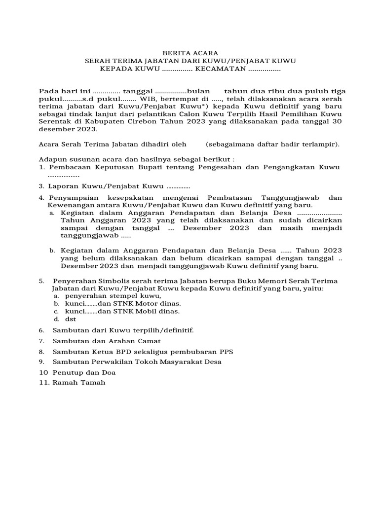Contoh BA Serah Terima Jabatan Kuwu | PDF