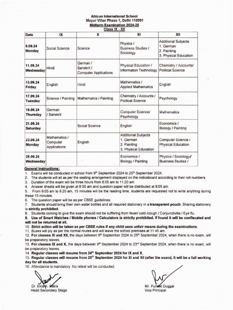 Midterm Date Sheet | PDF