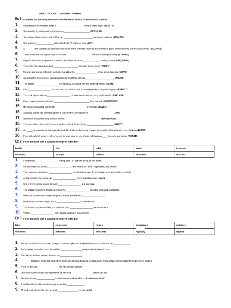 Unit 1 - Vocab, Lis, Writing | PDF | Infection | Physical Fitness