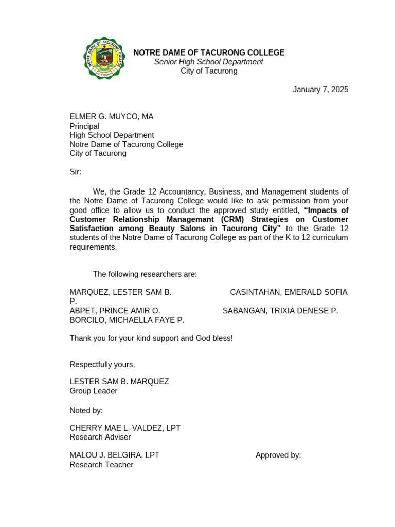 Letter To Conduct The Study | PDF