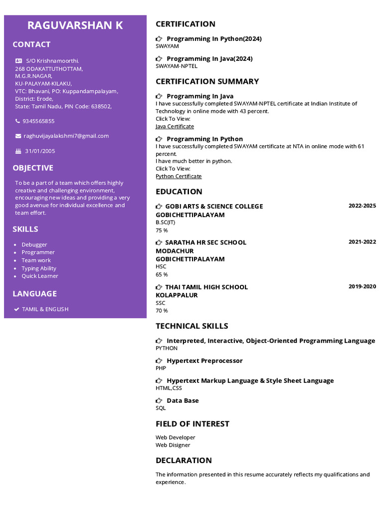 Resume 1 | PDF | Php | Html