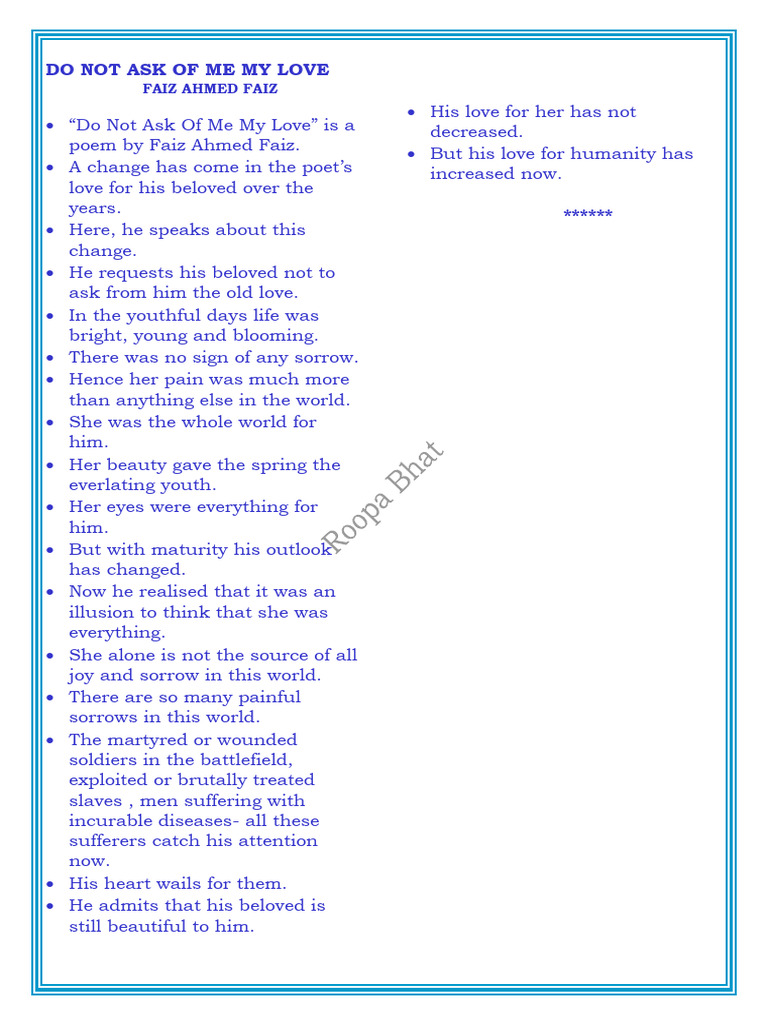 Do Not Ask of Me My Love Main Points | PDF