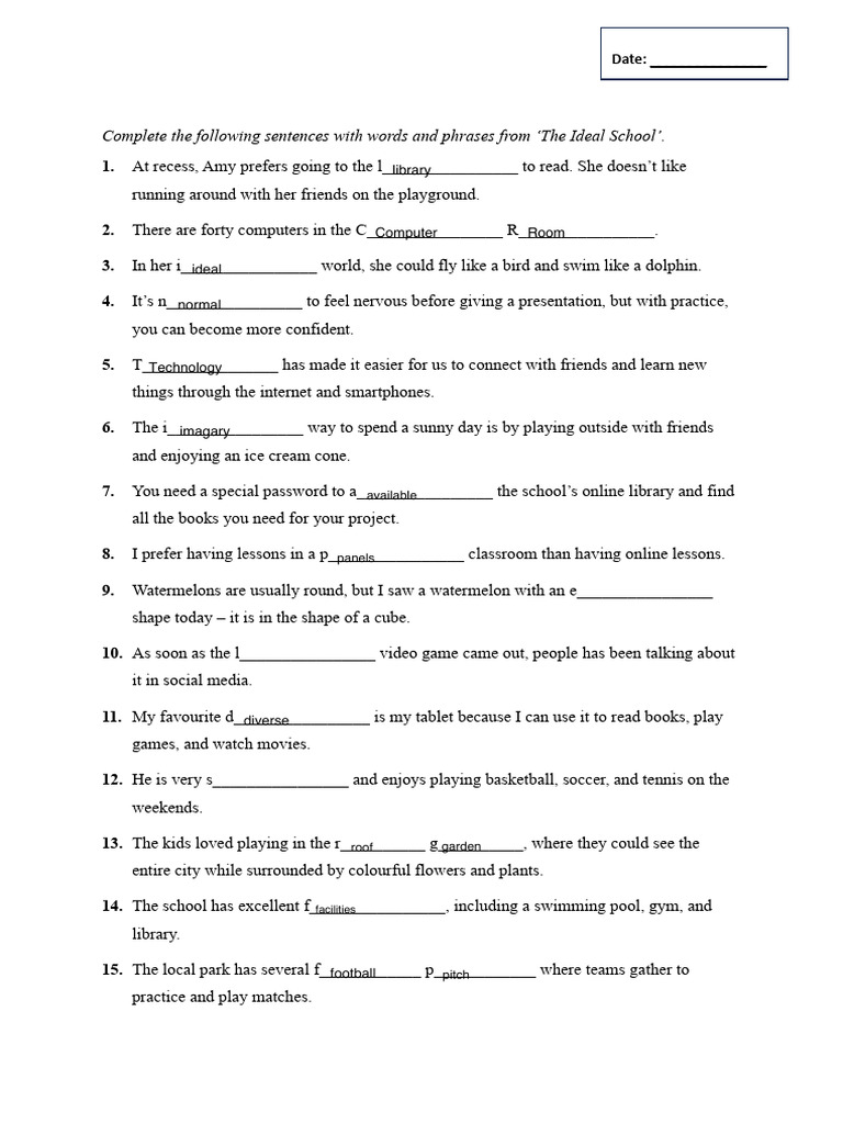 School Vocabulary Exercise | PDF