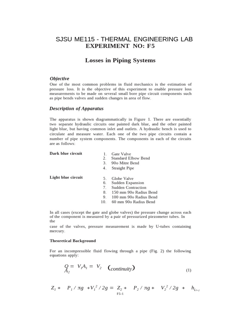 Pipe Loss Experiment Procedure | PDF | Physical Quantities | Civil Engineering