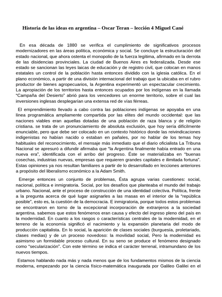 1 - Historia de Las Ideas en Argentina - Oscar Teran | PDF | Argentina | Nacionalismo