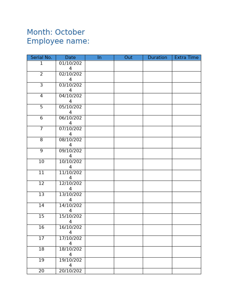October Employee Attendance Log | PDF
