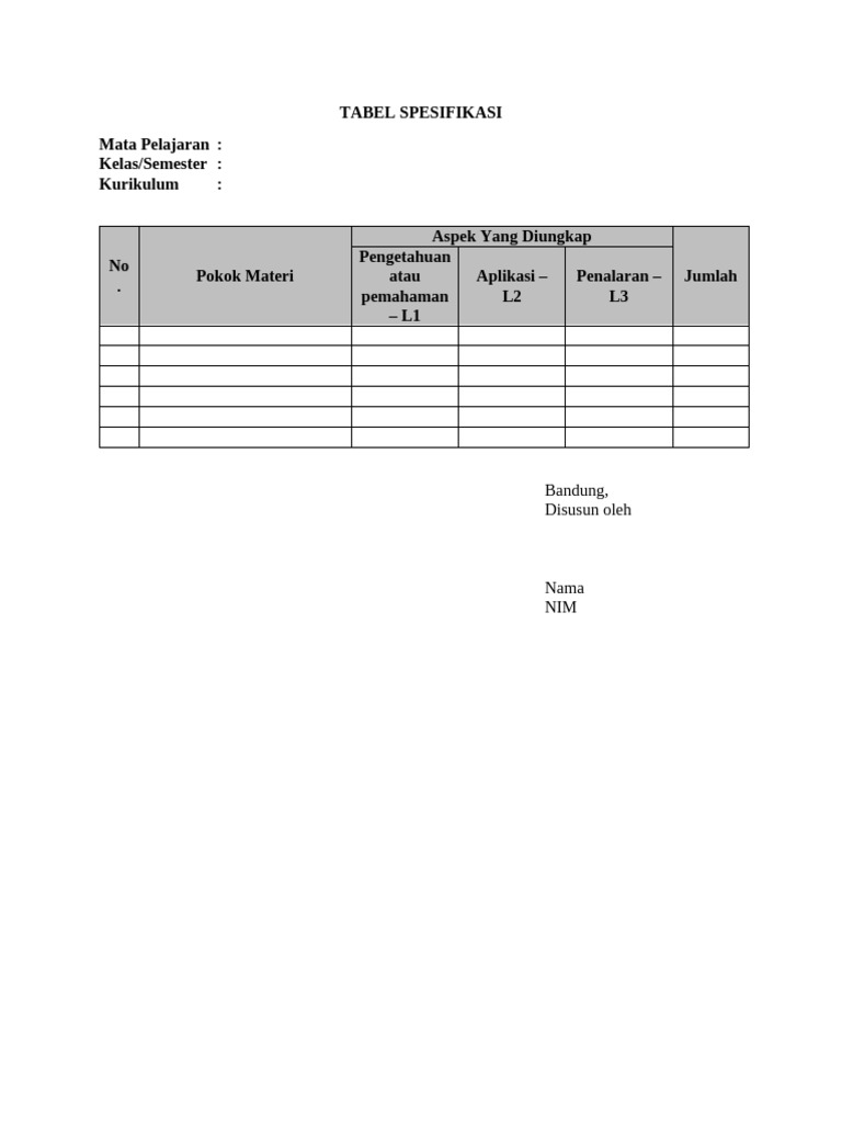 Bagi Format Tabel Spesifikasi | PDF