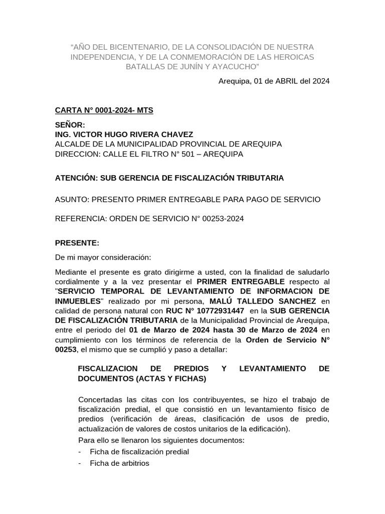 Formato Carta Entregable | PDF