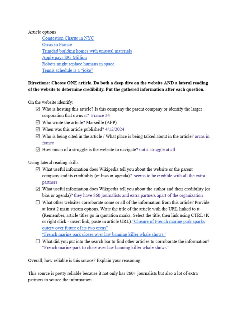 Deep Dive and Lateral Reading Assignment | PDF