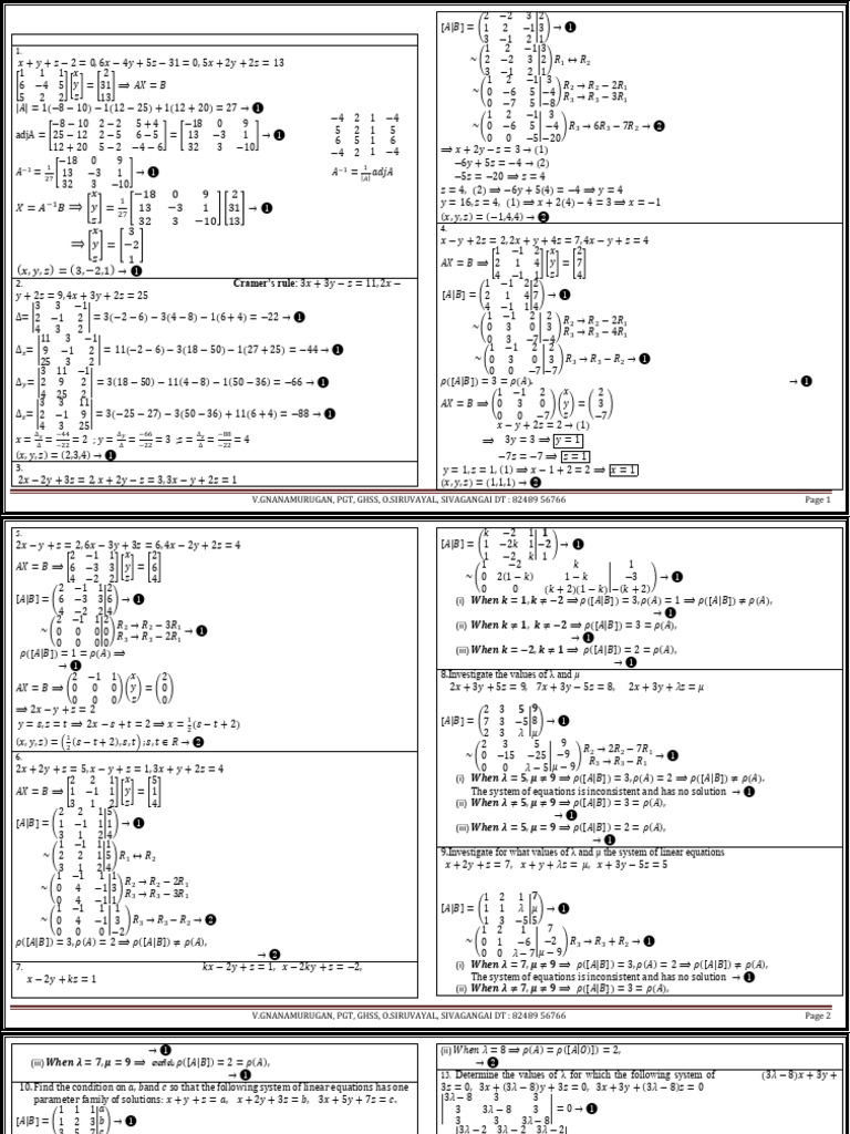 Xii em 5 Mark SL 2022-23 | PDF | System Of Linear Equations ...