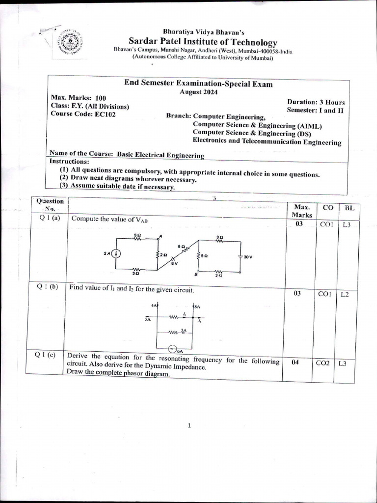 Spl-Sem 1,2-All-FY-BEE | PDF | Inductor | Electrical Impedance