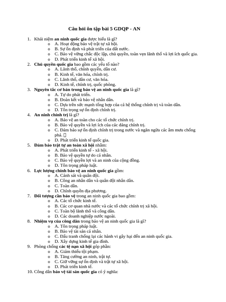 Câu Bài 5 GDQP | PDF