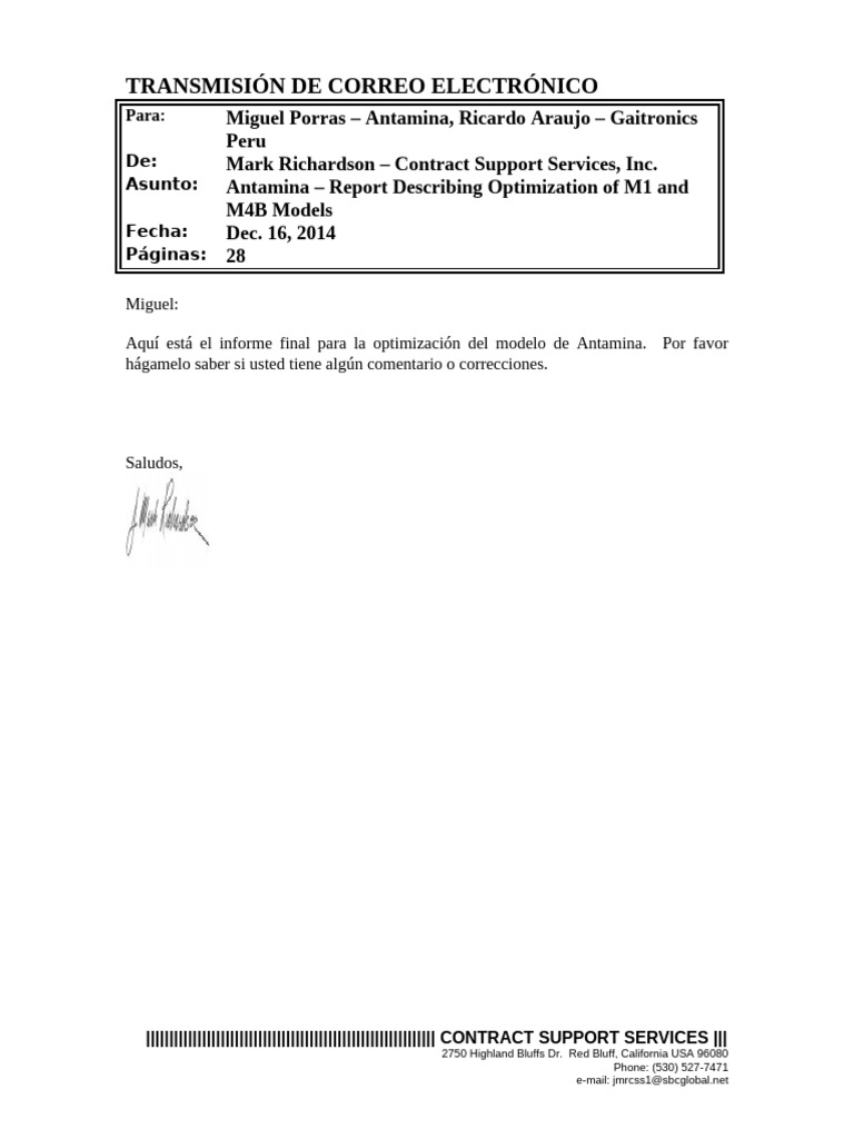 Report of Optimization of Antamina Plant Performance - 12-16-14 ...