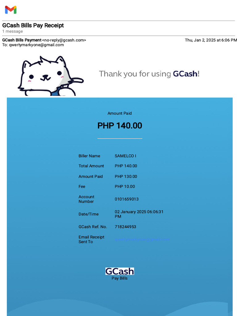 Gmail - GCash Bills Pay Receipt | PDF