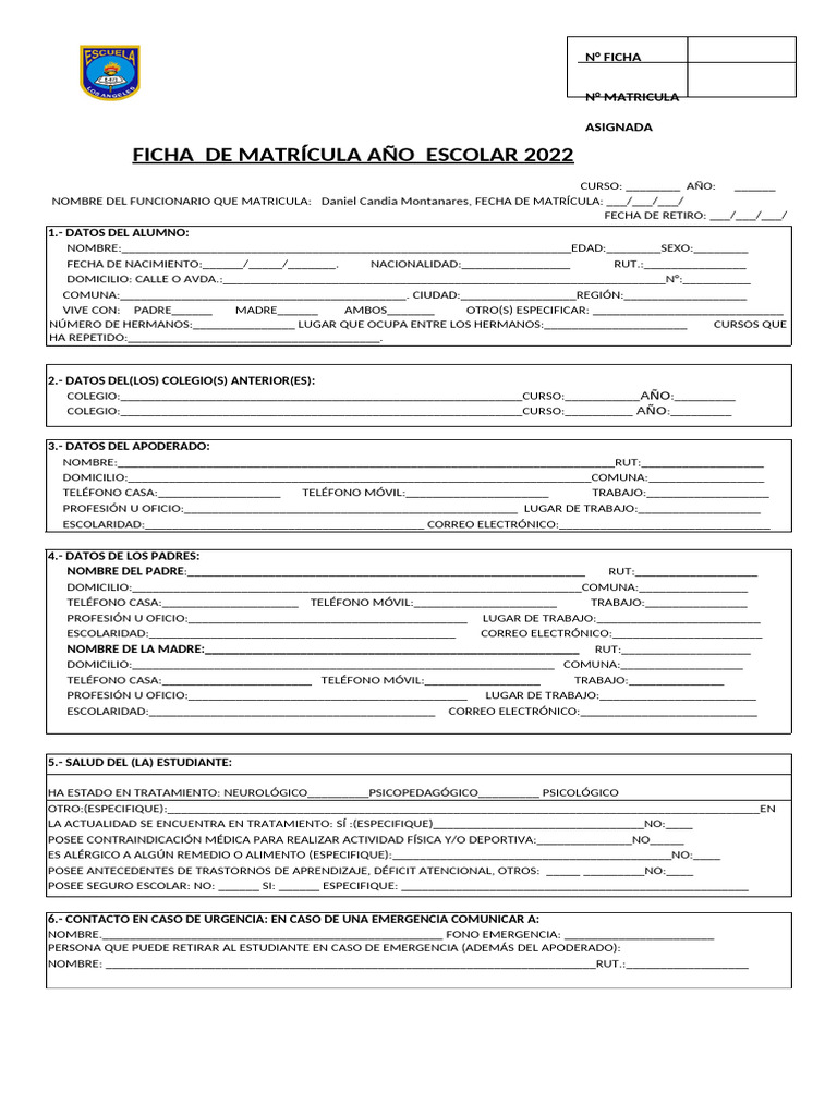 Ficha de Matricula 2021 Actualizada | PDF