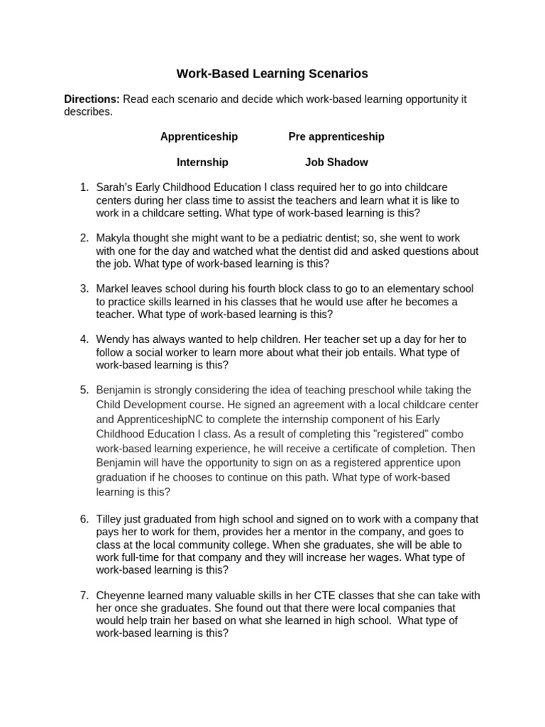 Types of Work-Based Learning Scenarios | PDF