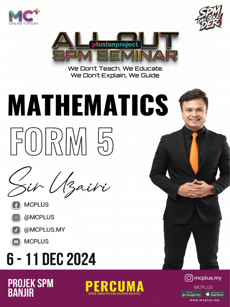 All Out SPM Seminar Plusian Project Maths Sir Uzairi 11.12.2024 | PDF