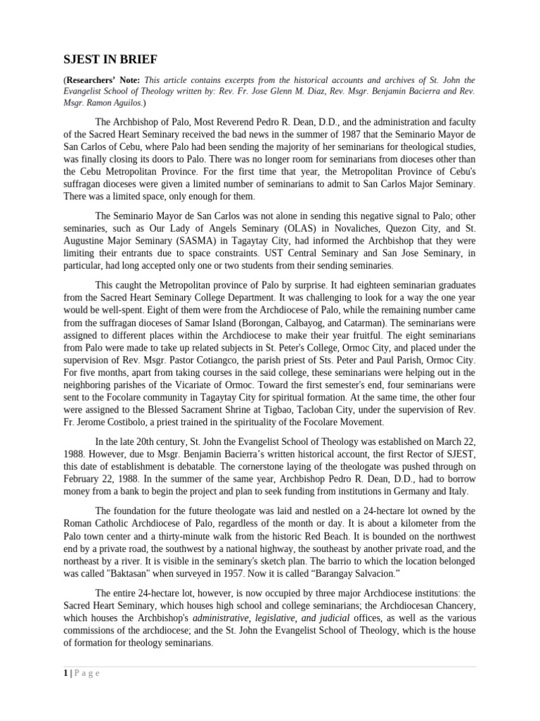 SJEST IN BRIEF THROUGHOUT THE YEARS | PDF | Seminary | Deacon