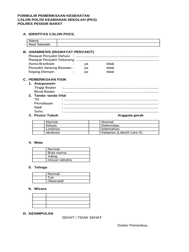 Formulir Pemeriksaan Kesehatan Pocil | PDF