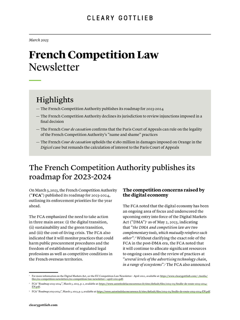 French Competition Newsletter March 2023 | PDF | Injunction ...