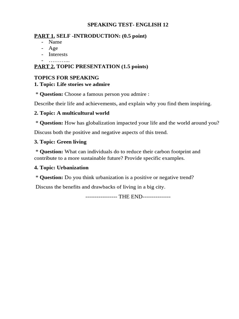 Speaking Test 12 | PDF