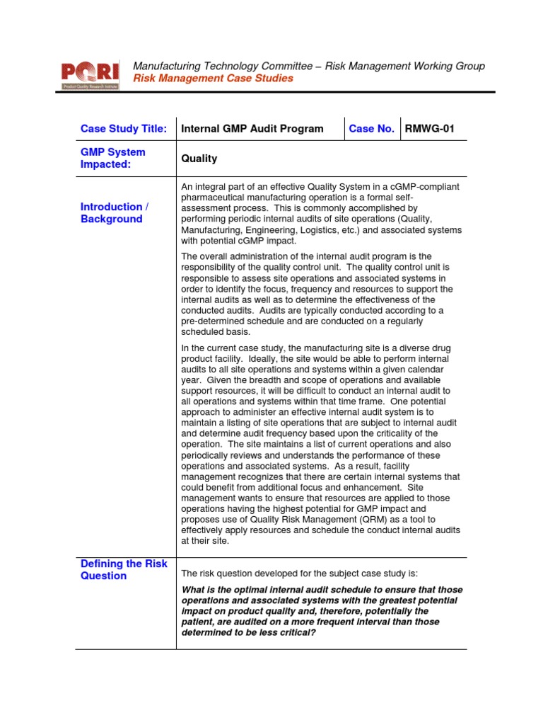 Internal GMP Audit Risk Management Case Study | PDF | Internal Audit ...