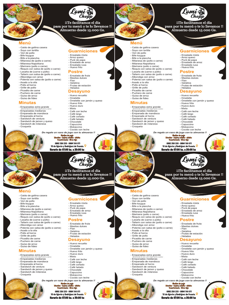 Menú variado de almuerzos y desayunos | PDF | Cocina europea | Cocina de las Americas