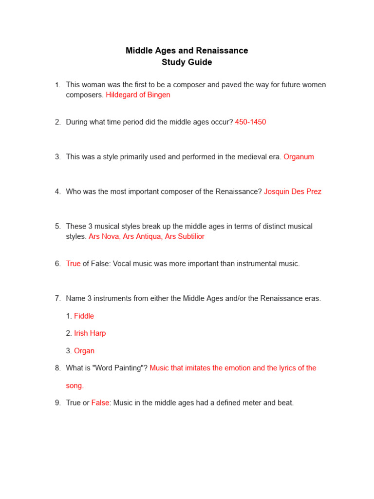 Middle Ages and Renaissance - Study Guide | PDF