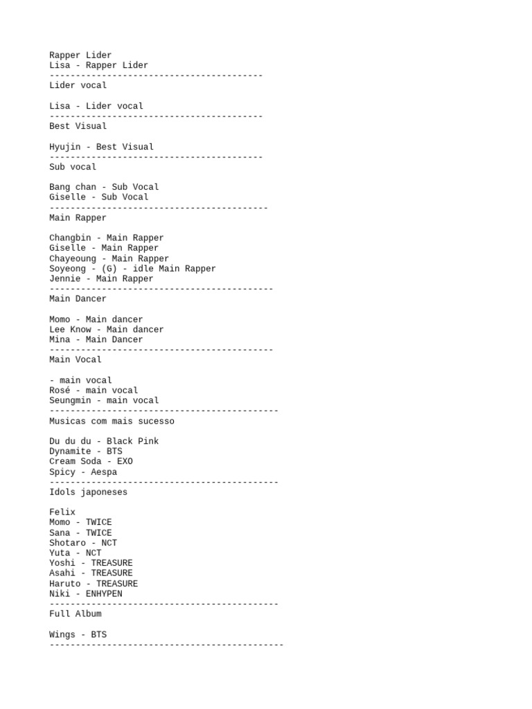 K-Pop Idols and Their Roles | PDF