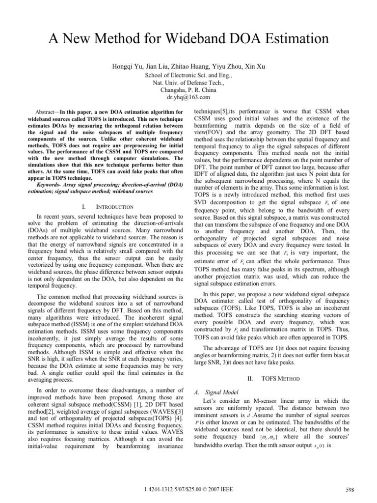 Yu Et Al-A New Method for Wideband DOA Estimation | PDF | Discrete Fourier Transform | Linear ...